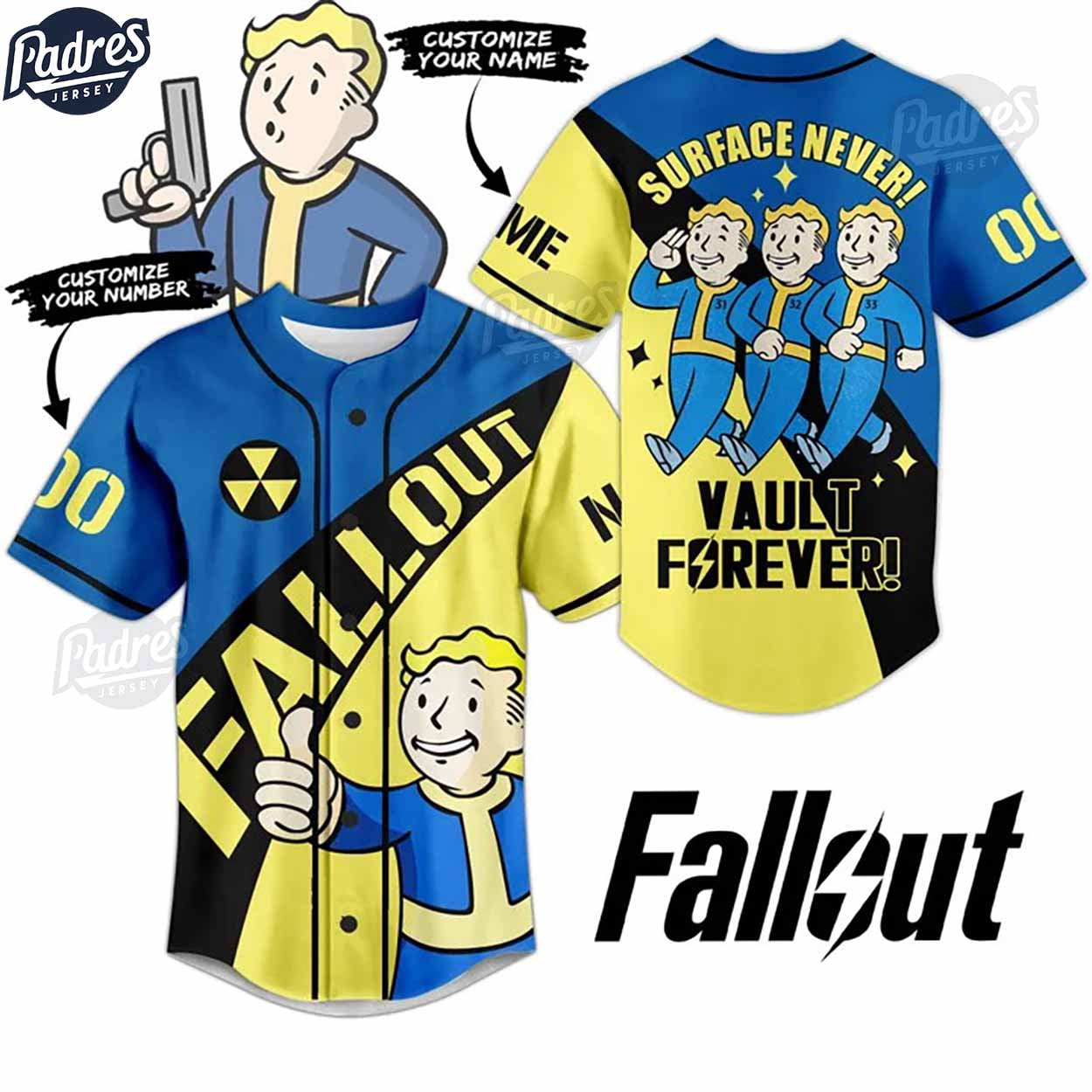 Custom Surface Never Fallout Vault Forever Baseball Jersey Style ...