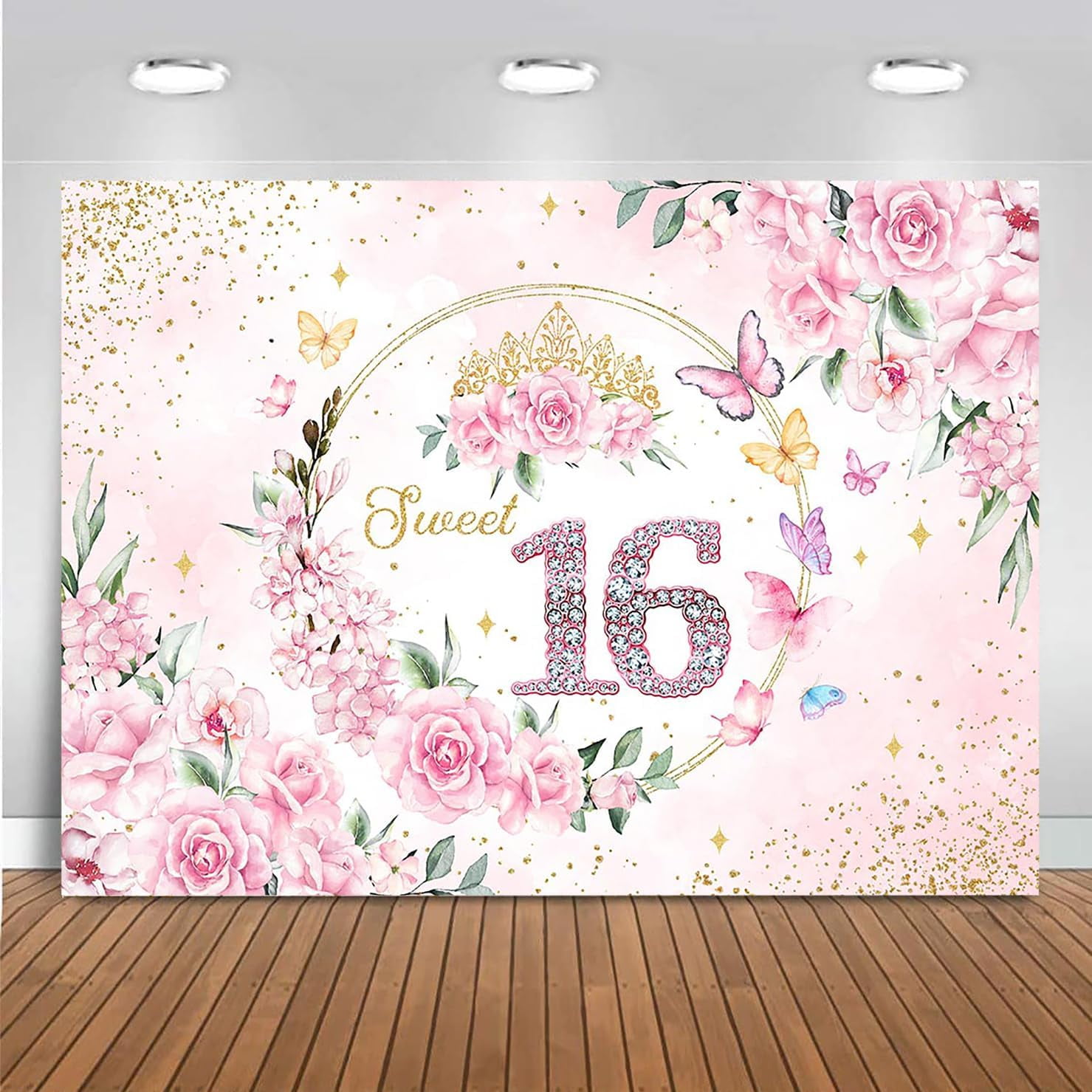 Custom Sweet 16 Backdrop Banner Pink Rose Floral Sweet 16 Birthday ...