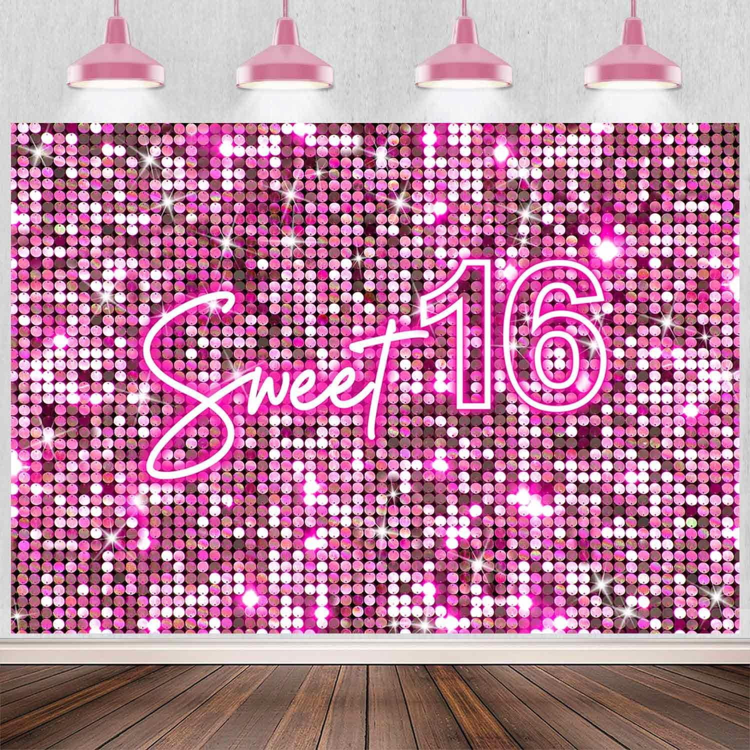 Custom Sweet 16 Birthday Backdrop Pink Flash Sequins Wall Sweet Sixteen ...