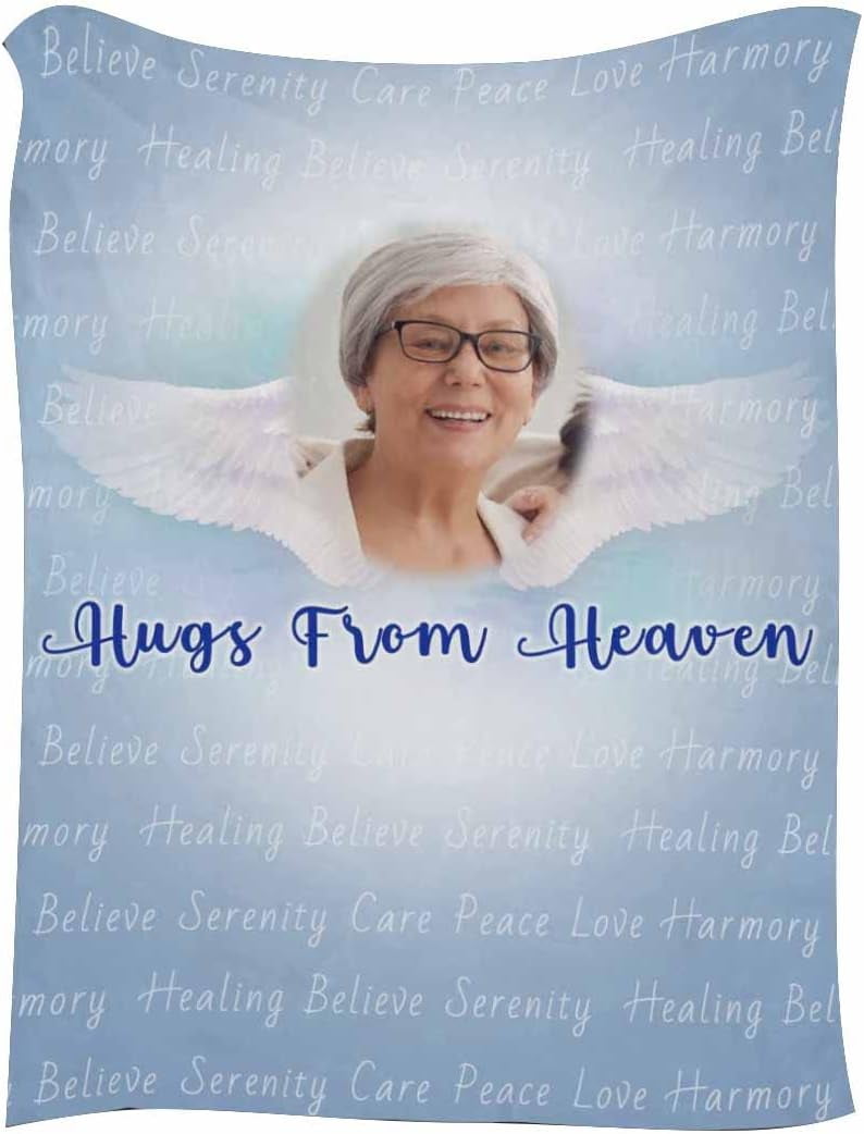 Custom Sympathy Blanket with Memorial Photos, Hugs from Heaven Blanket ...