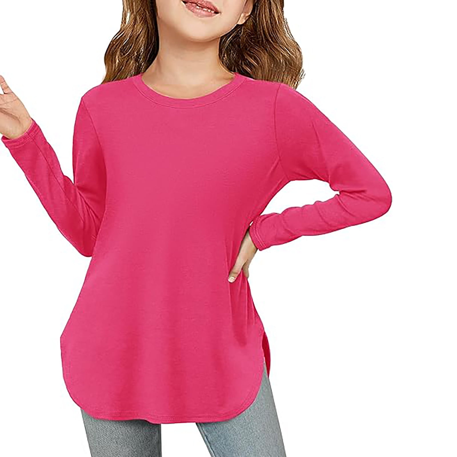 Custom T-Shirt For Girls Long Sleeve Shirts Kids Arc Hem Side Slit Soft ...