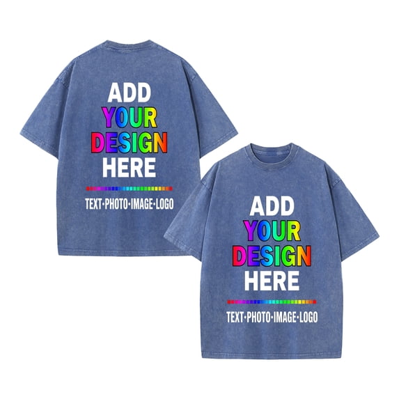Custom T-Shirt Personalized Cotton Washed Short Sleeve T-Shirt - Double ...