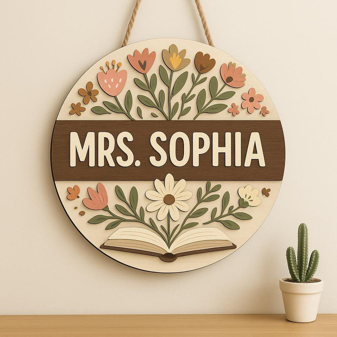 Custom Teacher Door Sign with Name, Floral Classroom Wall Decor ...