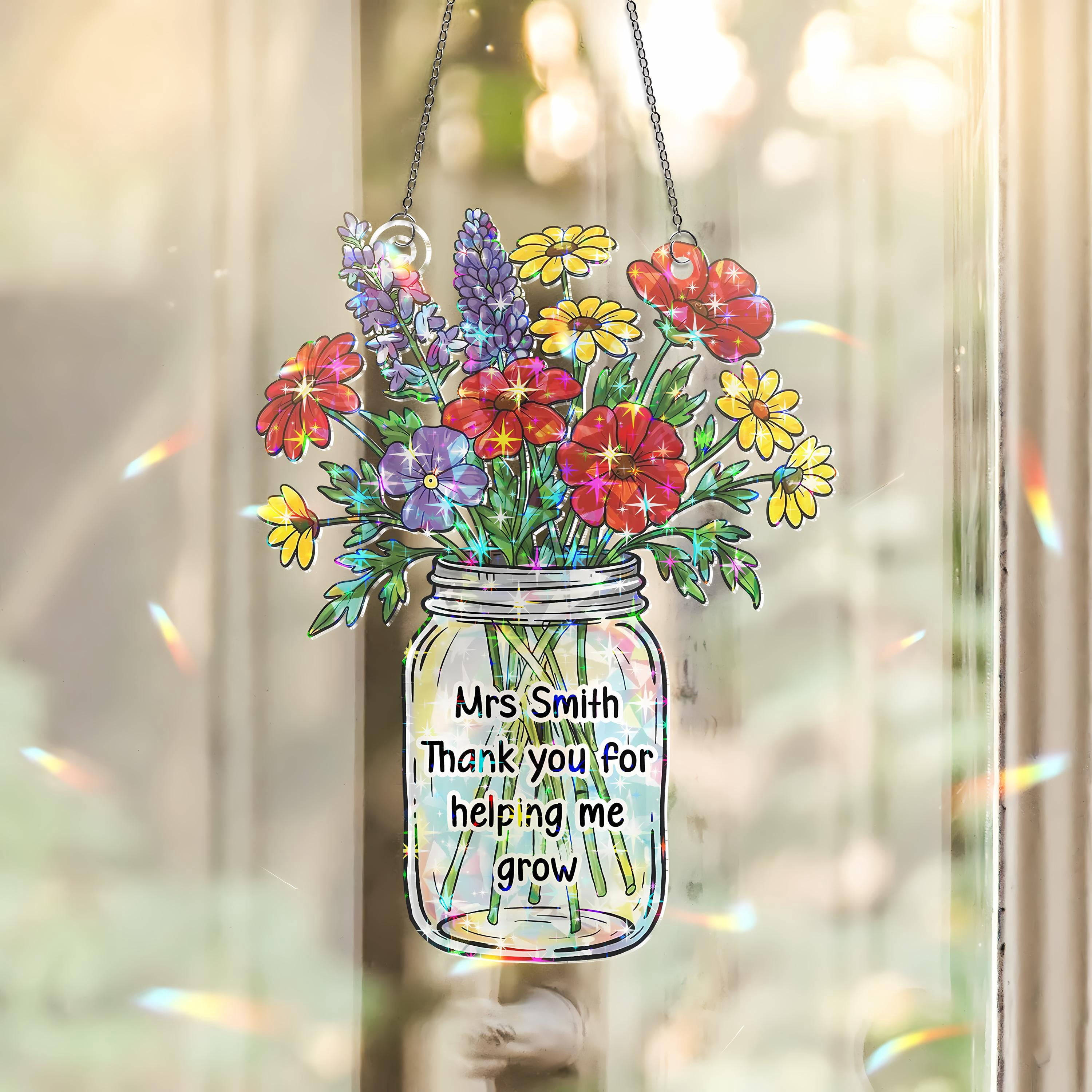 Custom Teacher Gift Acrylic Flower Suncatcher, Personalized Mason Jar ...