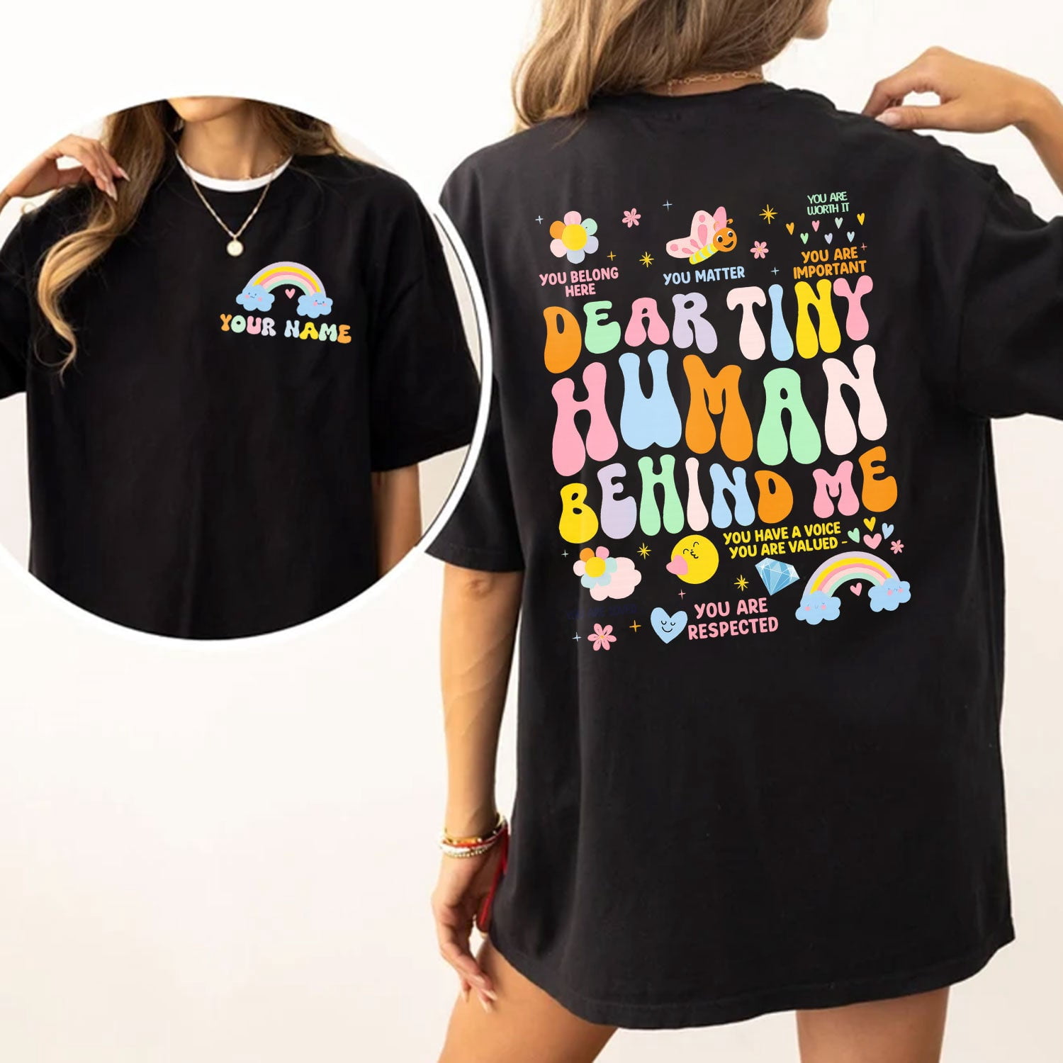 Custom Teacher Name Dear Tiny Human Behind Me T-shirt, Back to school ...