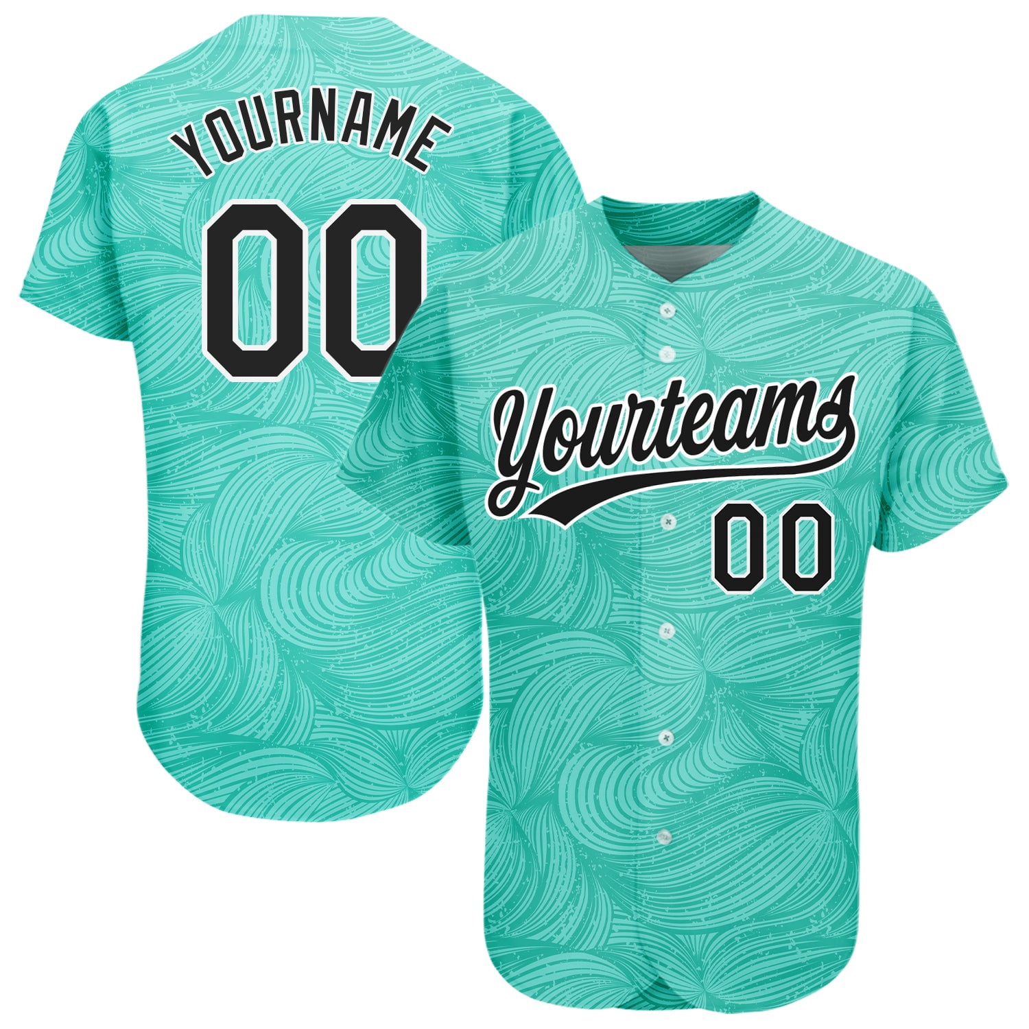 Custom Teal Black-White 3D Pattern Design Authentic Baseball Jersey ...