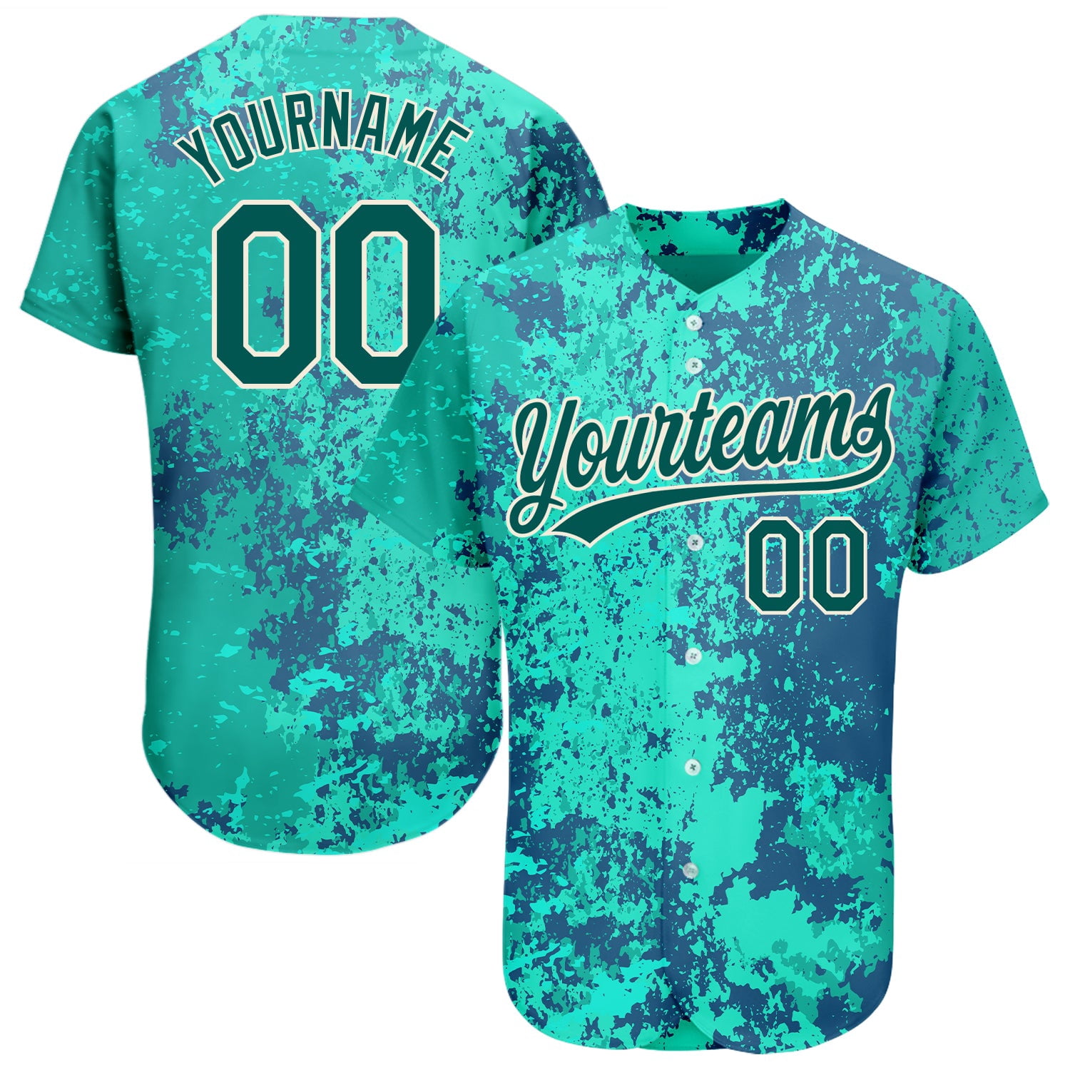Custom Teal Midnight Green-Cream 3D Pattern Design Authentic Baseball ...