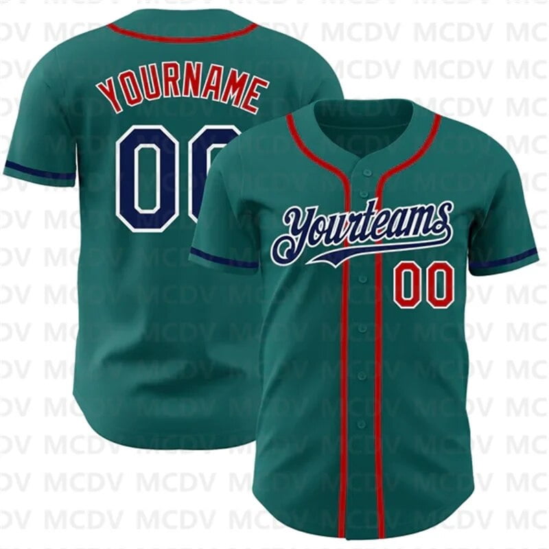 Custom Teal Navy-Red Baseball Jersey 3D Printed Men Women Shirt Casual ...