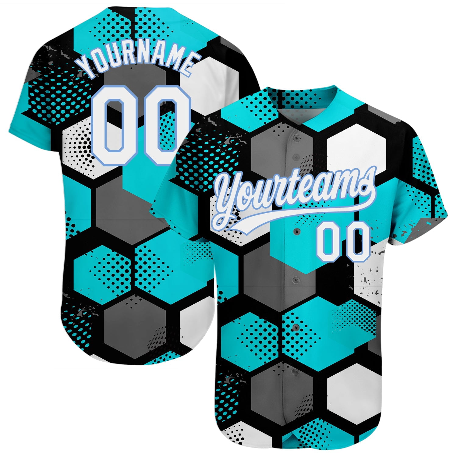 Custom Teal White-Light Blue 3D Pattern Design Authentic Baseball ...