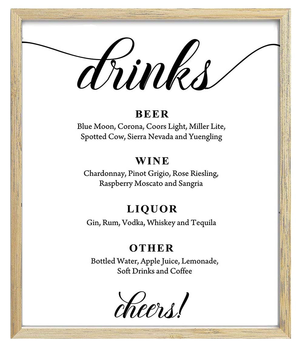 Custom Text Wedding Bar Menu Sign, Drinks Bar Menu Signage Custom Party ...