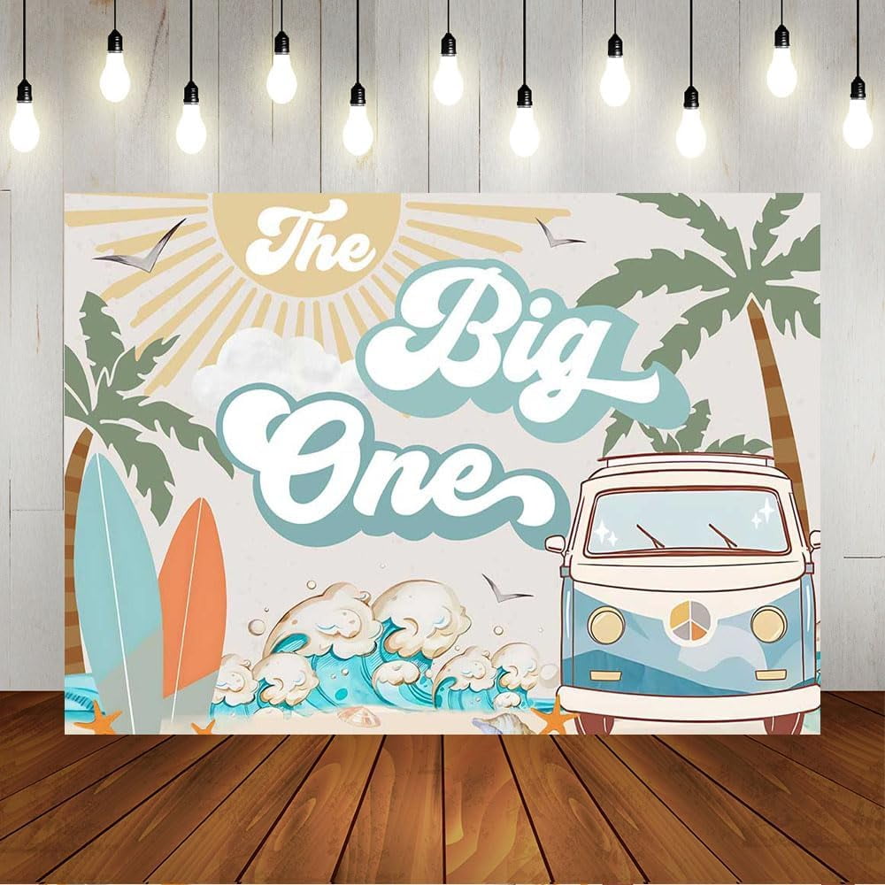 Custom The Big One Party Backdrop Summer Surfboard Beach Themed Girls ...