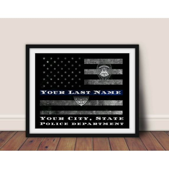 Custom Thin Blue Line Flag Frame Police Officer Art Art - Walmart.com