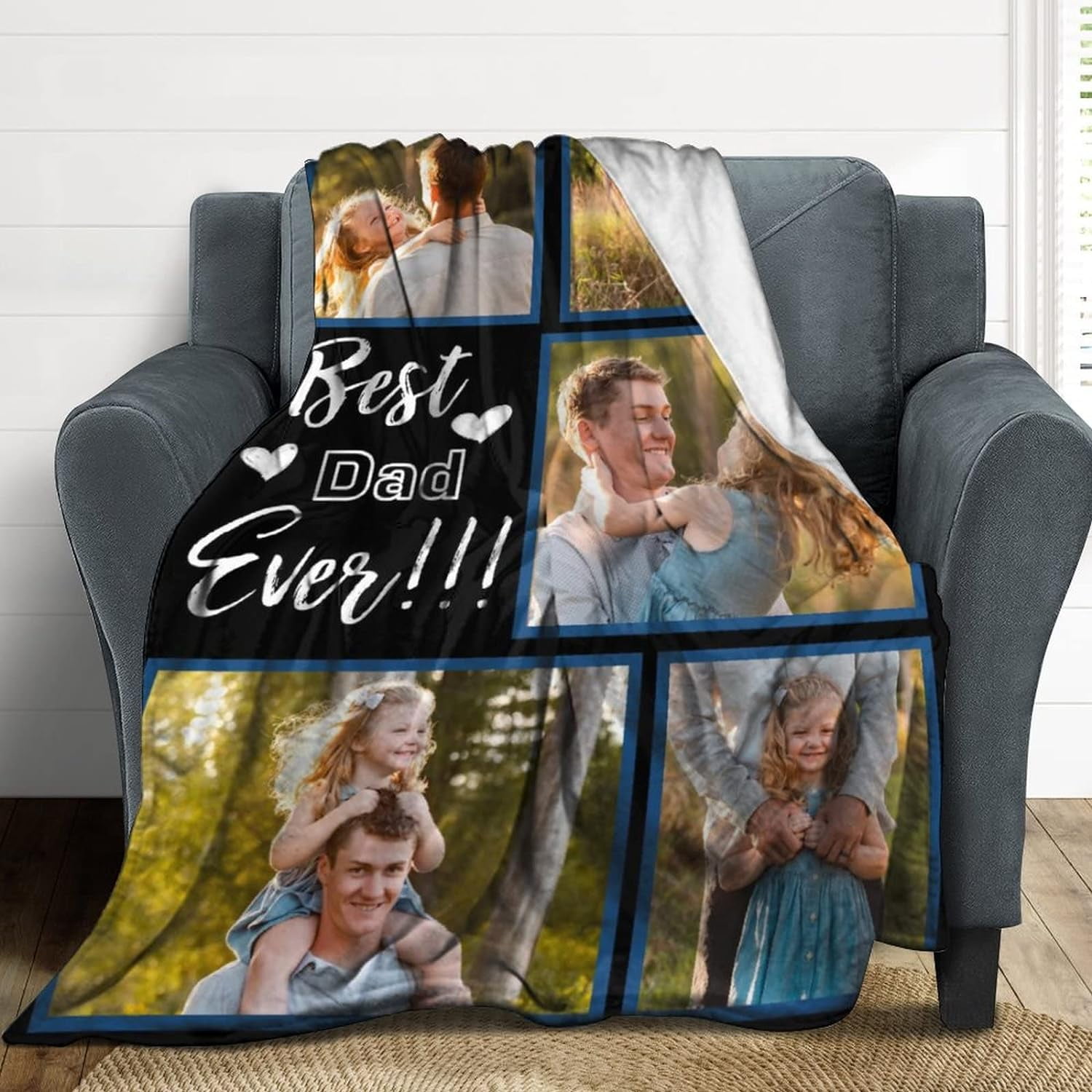 Custom Throw Blanket for Dad with Photo Personalized Happy Fathers Day ...