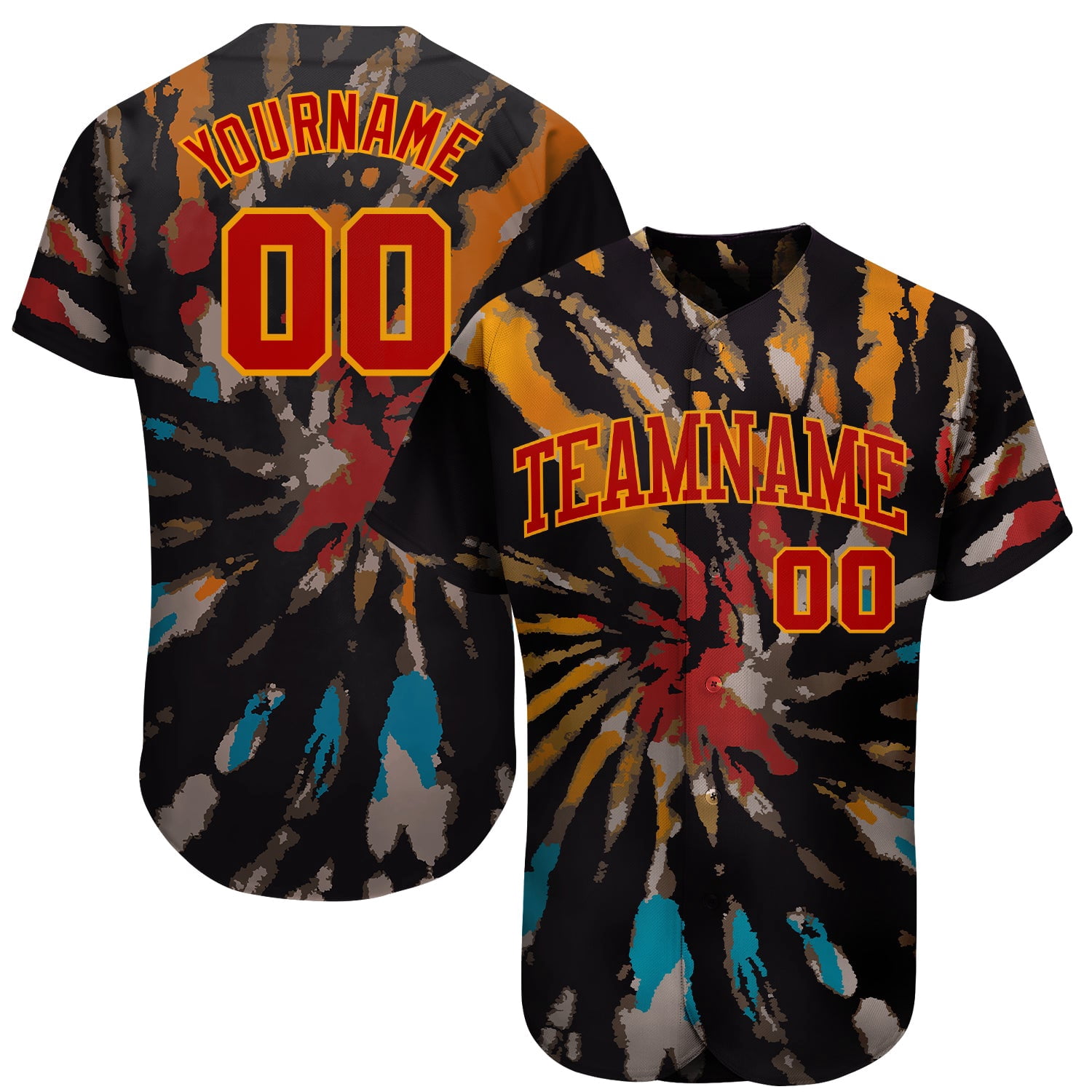 Custom Tie Dye Red-Gold 3D Authentic Baseball Jersey - Hot Sale 2026 ...