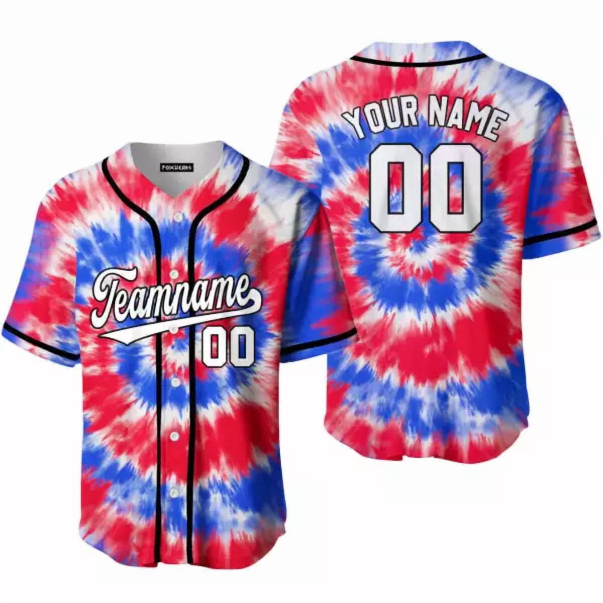 Custom Tie Dye Royal Red On White Custom Baseball Jerseys For Men ...