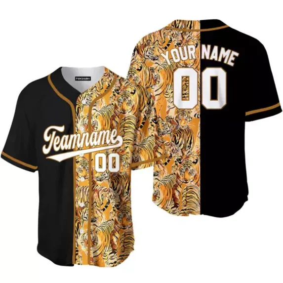 Custom Tiger Pattern Black White-Brown Baseball Jerseys For Men & Women ...