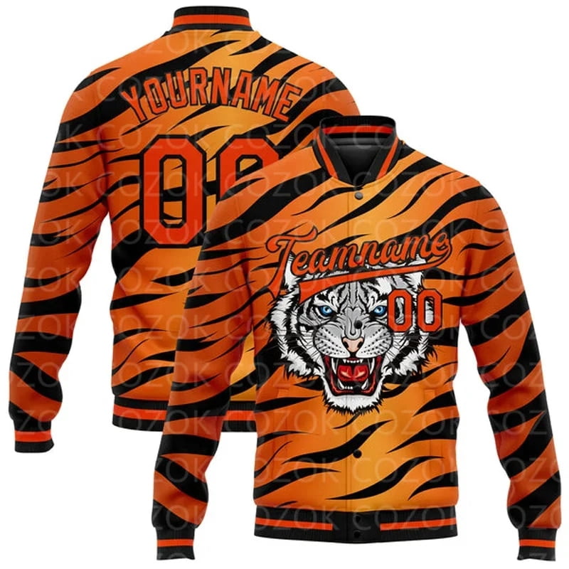 Custom Tiger pattern 3D Printed Baseball Button Jacket Bomber Full-Snap ...