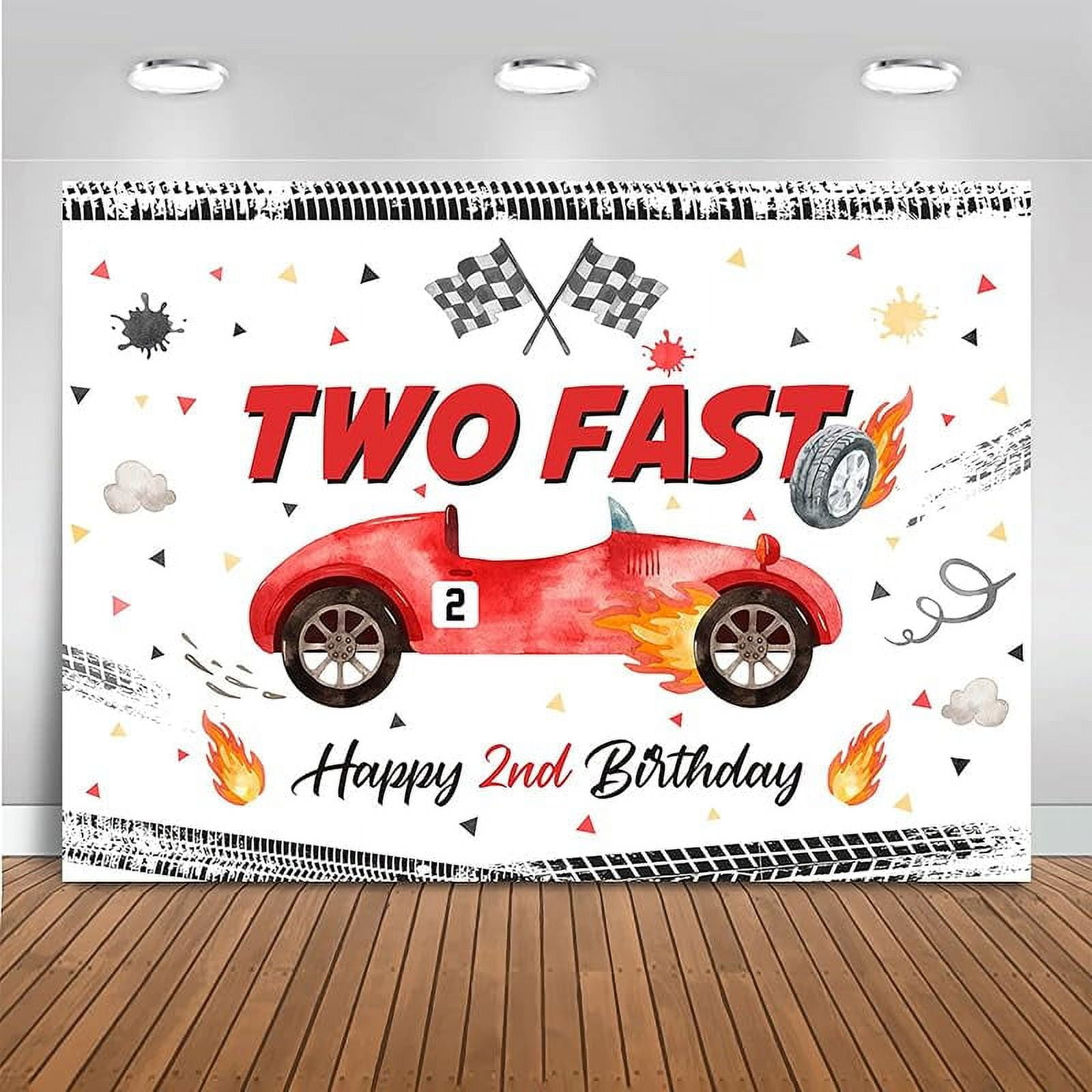 Custom Two Fast Birthday Backdrop Race Car Theme Happy 2nd Birthday ...