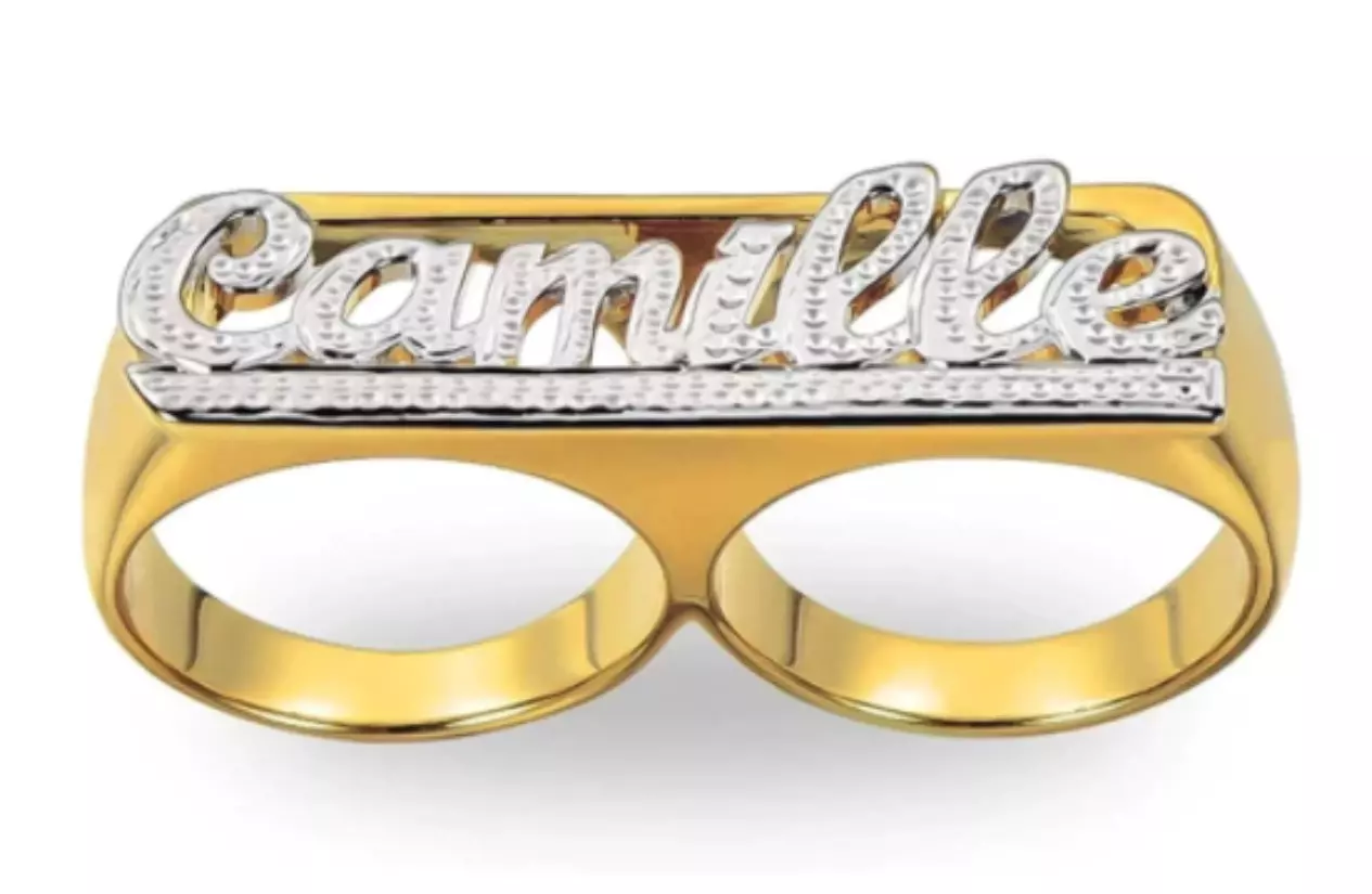 Custom Two Finger Name Ring - Personalized 14K Yellow Gold Over ...