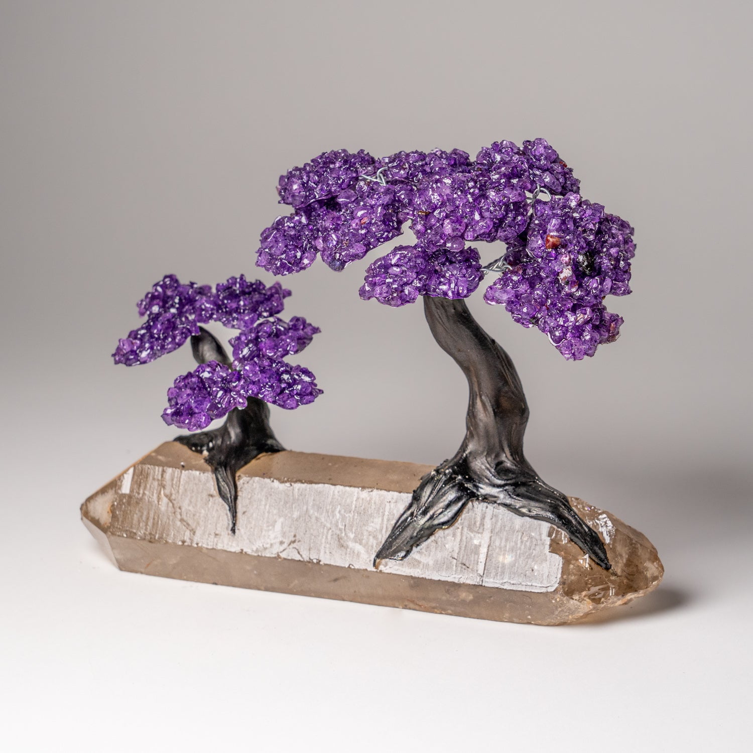 Custom -Two Genuine Amethyst Clustered Gemstone Trees on Quartz Point ...