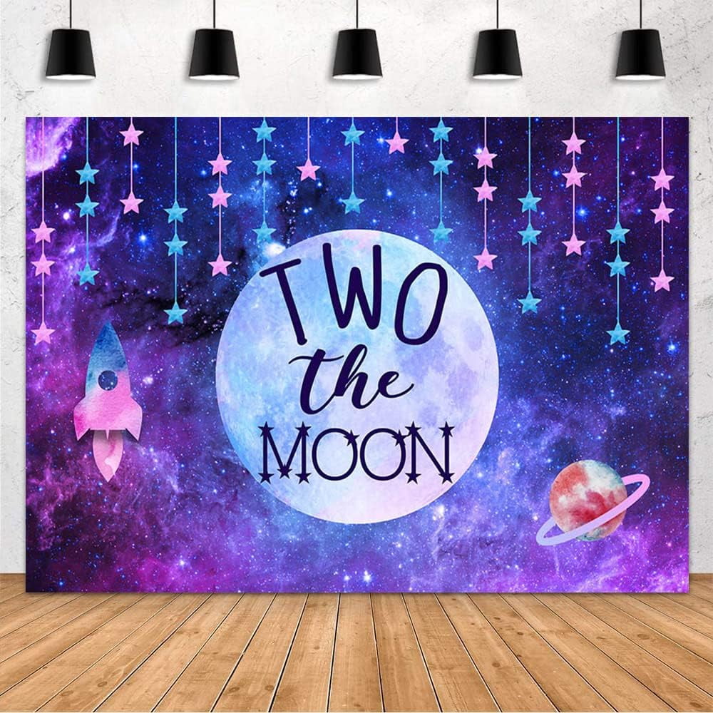 Custom Two The Moon Backdrop Outer Space 2nd Birthday Party Backdrop ...