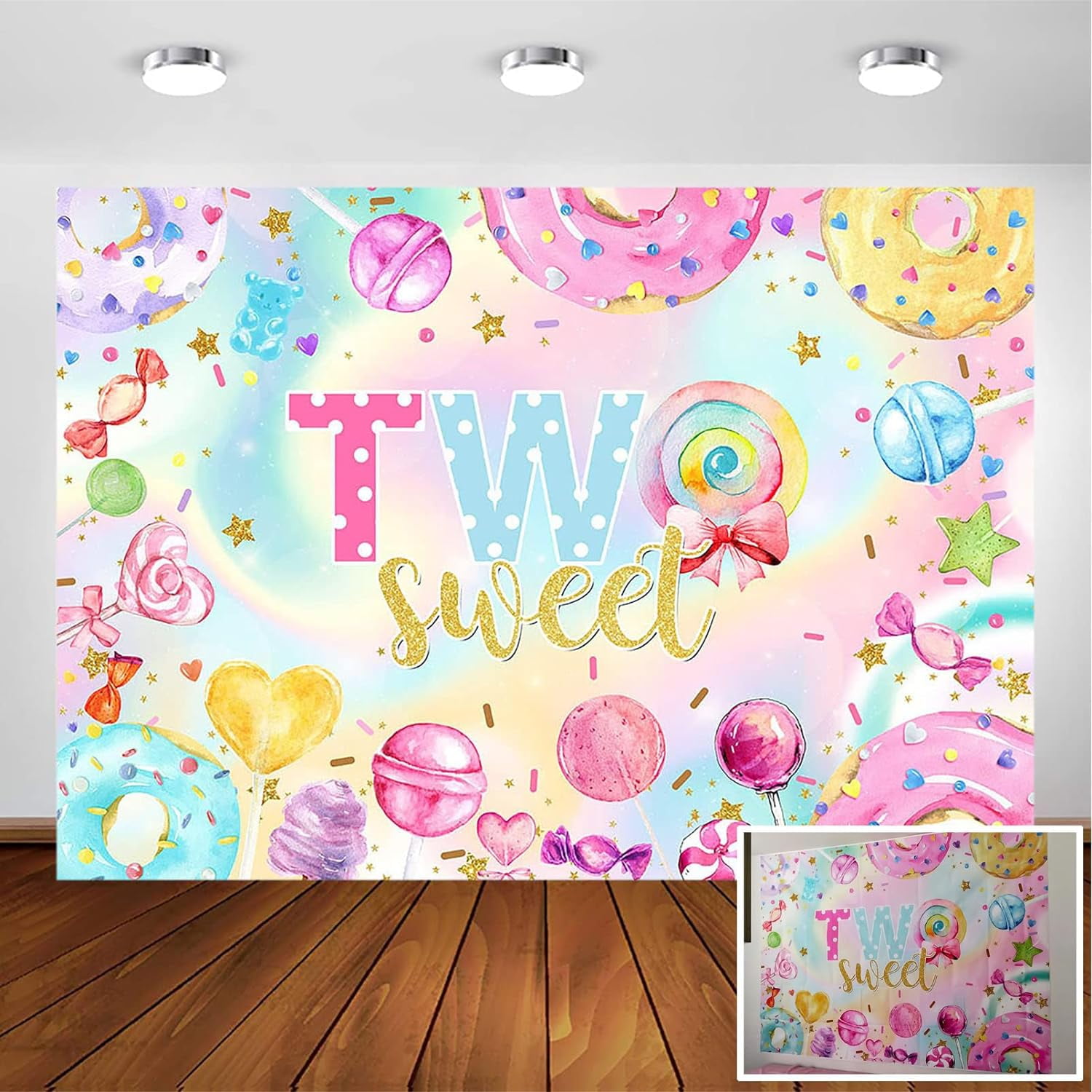 Custom Two Sweet Donut Birthday Backdrop Sweet Candy Second Birthday ...