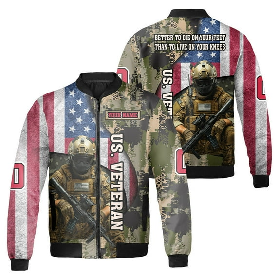 Custom U.S. Veteran Bomber Jacket – Camouflage Military Style, American ...