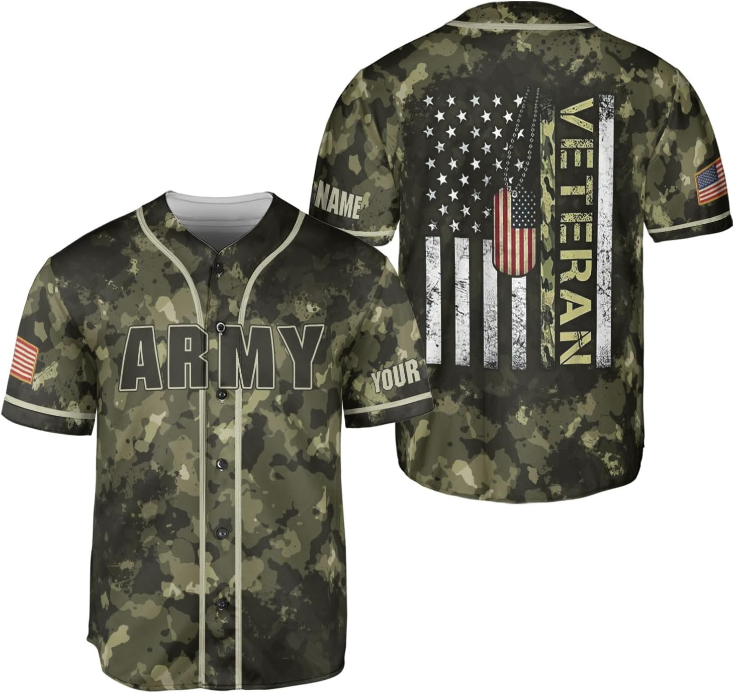 Custom US Army Baseball Jersey Veteran Jerseys for Men USA Flag Amry ...