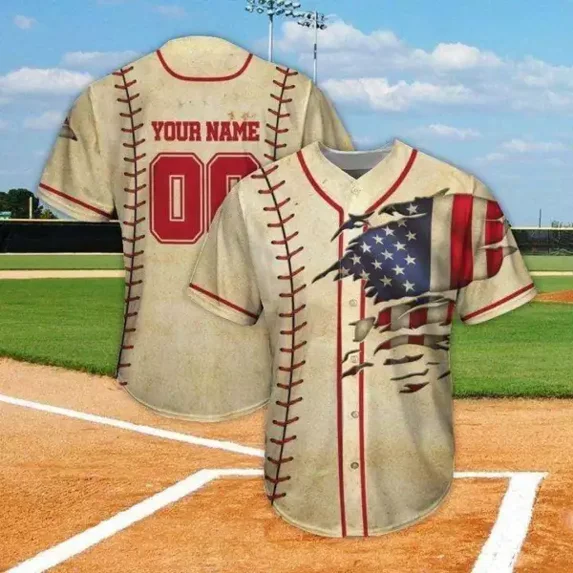 Custom US Baseball Player Crack Flag Baseball Tee Jersey Shirts 3D ...