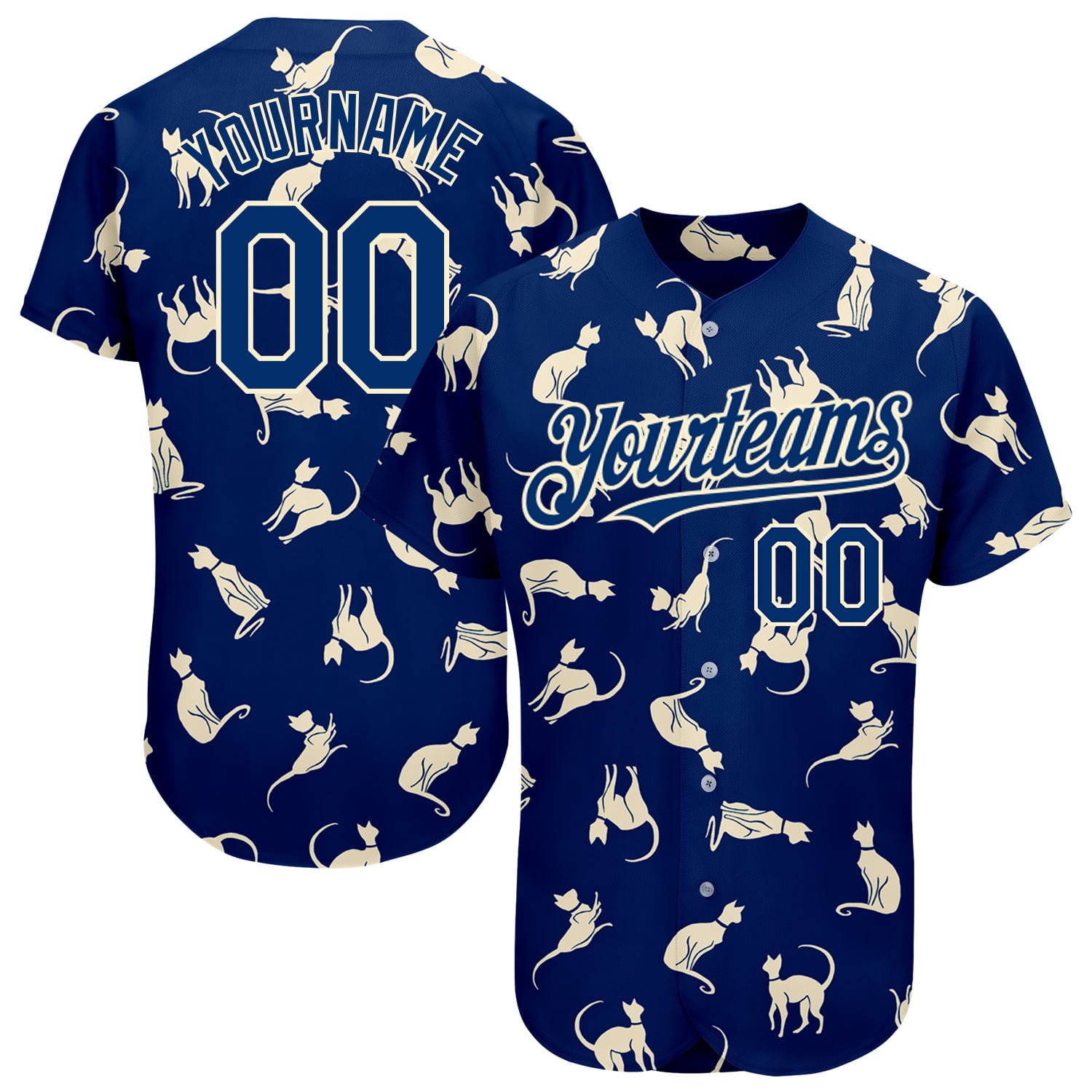 Custom US Navy Blue Cream 3D Pattern Design Cat Authentic Baseball ...
