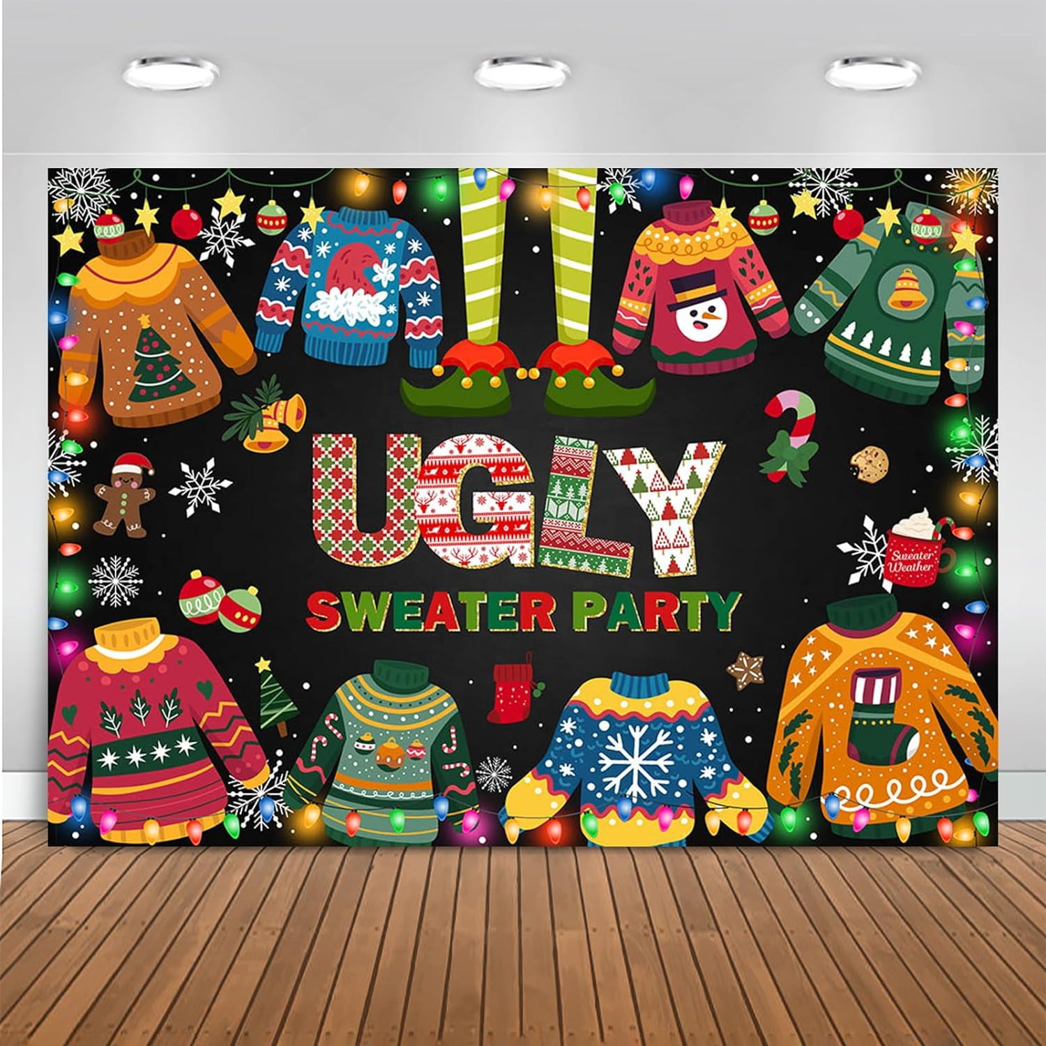 Custom Ugly Sweater Party Backdrop Christmas Elfed Up Ugly Sweater ...