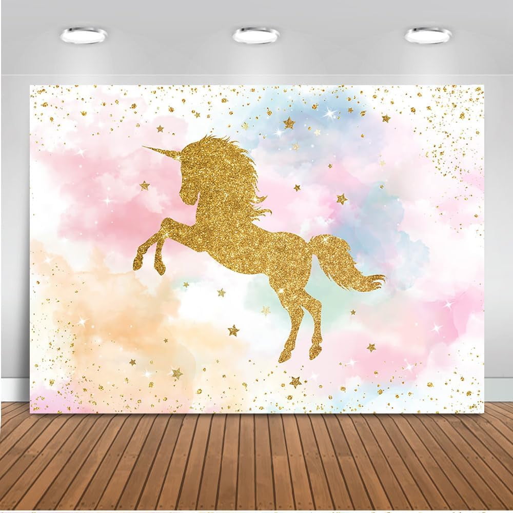 Custom Unicorn Backdrop Pastel Rainbow Gold Unicorn Colorful Cloud Girl ...