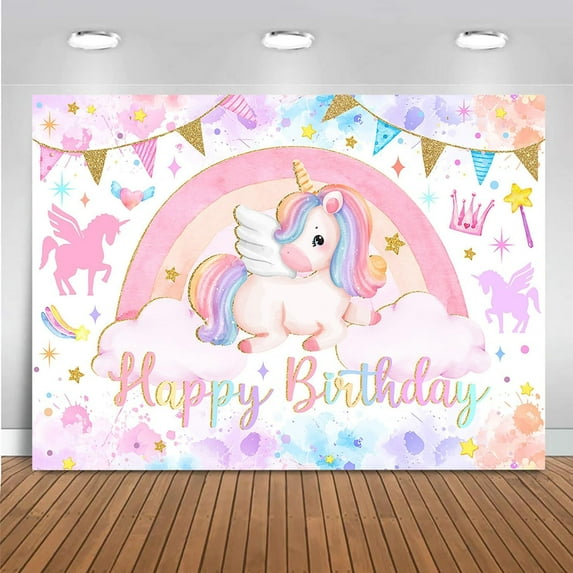 Custom Unicorn Birthday Backdrop Pastel Rainbow Unicorn Birthday ...