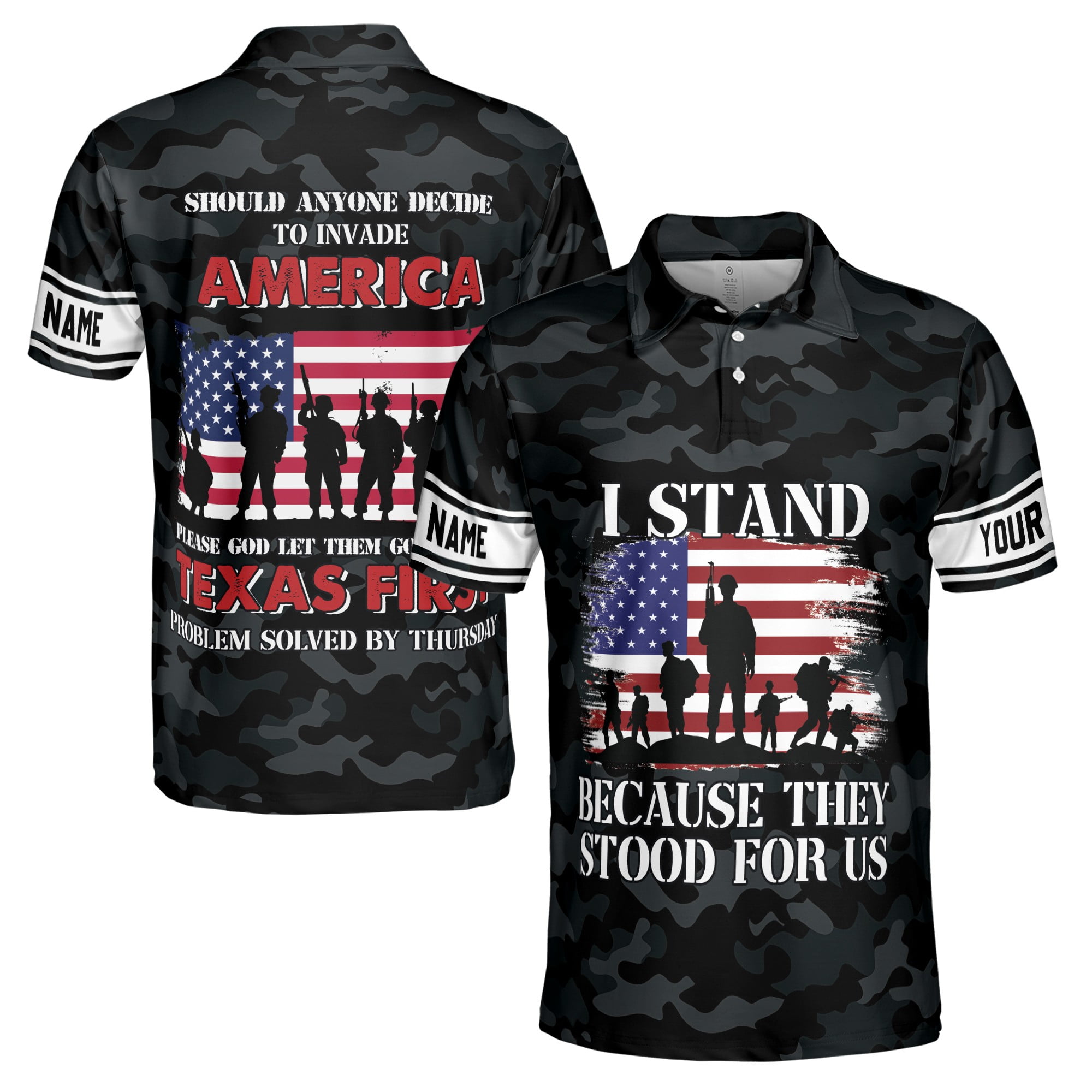 Custom Veteran American Soldier Go Through Texas First Men's Polo Shirt ...