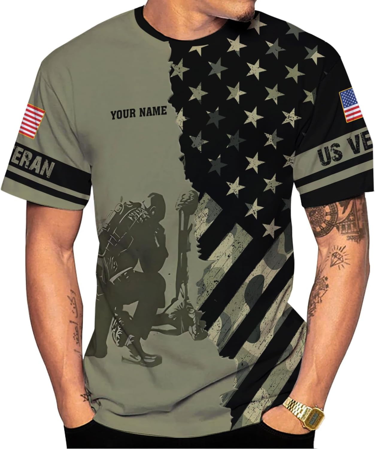 Custom Veteran Army T-Shirt US Military Pride American Flag Vintage ...