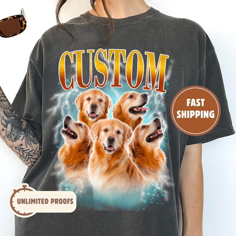 Custom Vintage Bootleg Pet Shirt Pet Photo + Name Custom Dog Portrait ...