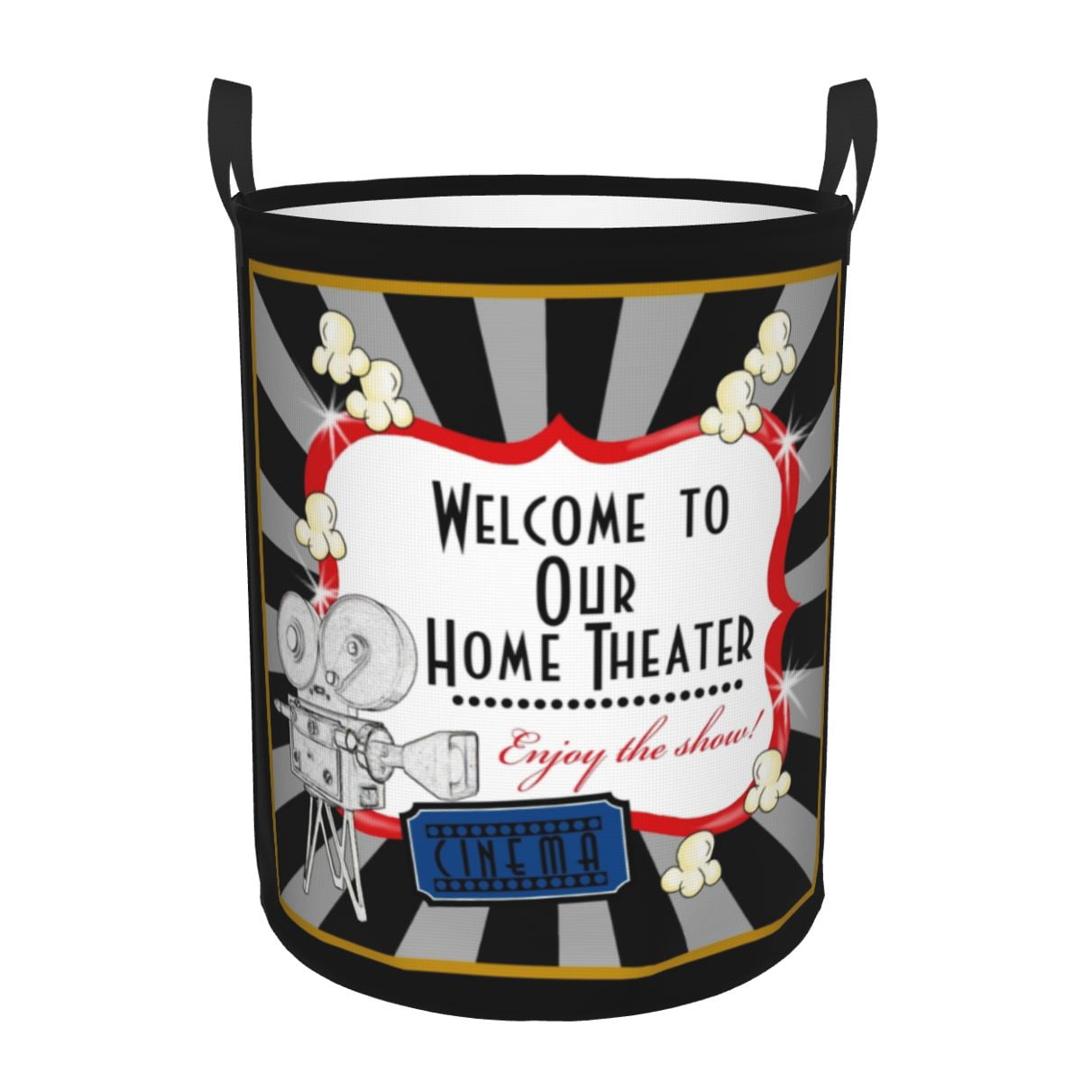Custom Vintage Movie Tickets Laundry Basket Collapsible Theater Baby ...