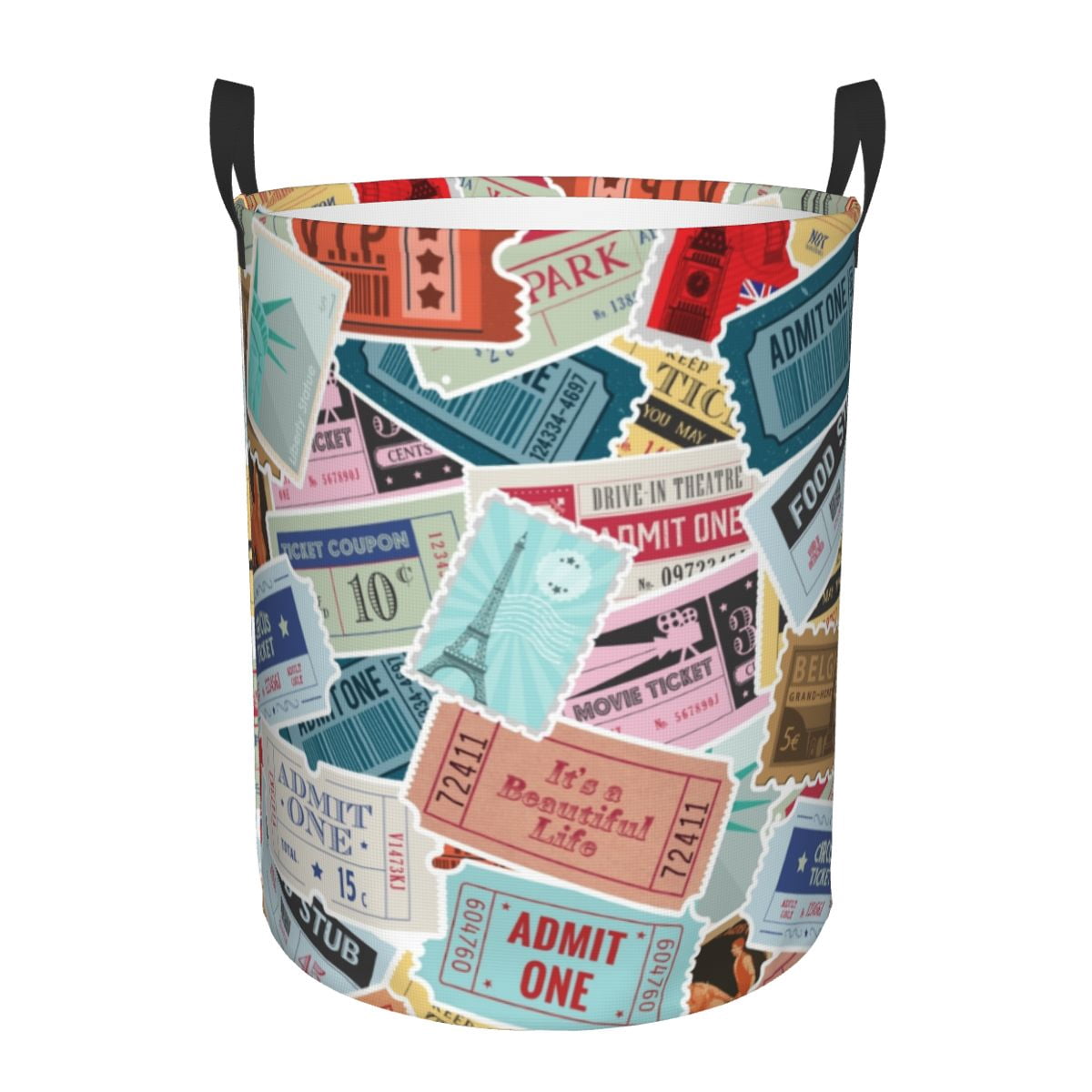 Custom Vintage Movie Tickets Laundry Basket Collapsible Theater Baby ...