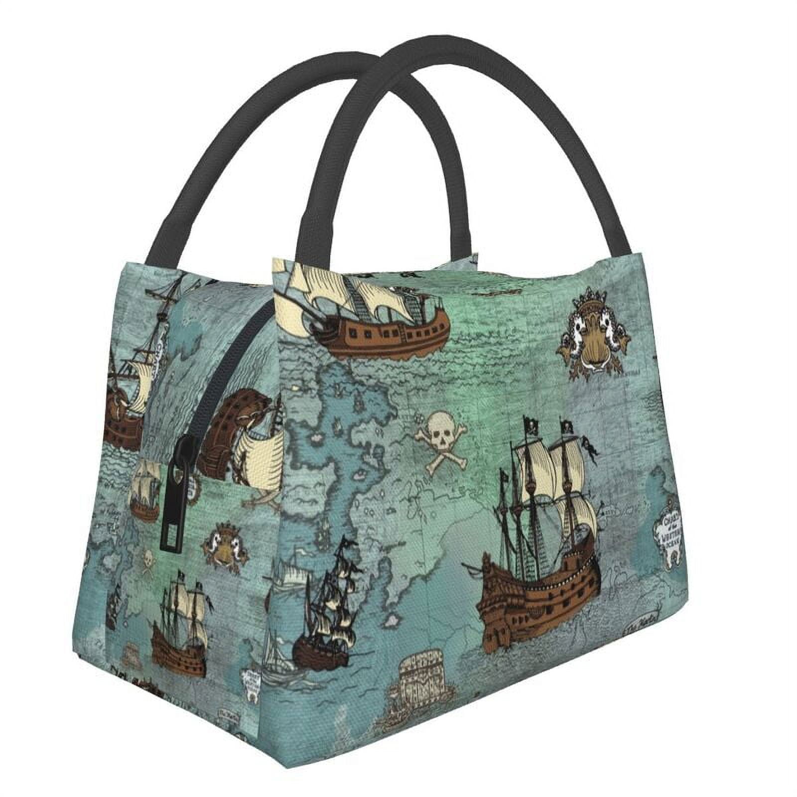 Custom Vintage Pirate's Map Lunch Bag Women Thermal Cooler Insulated ...