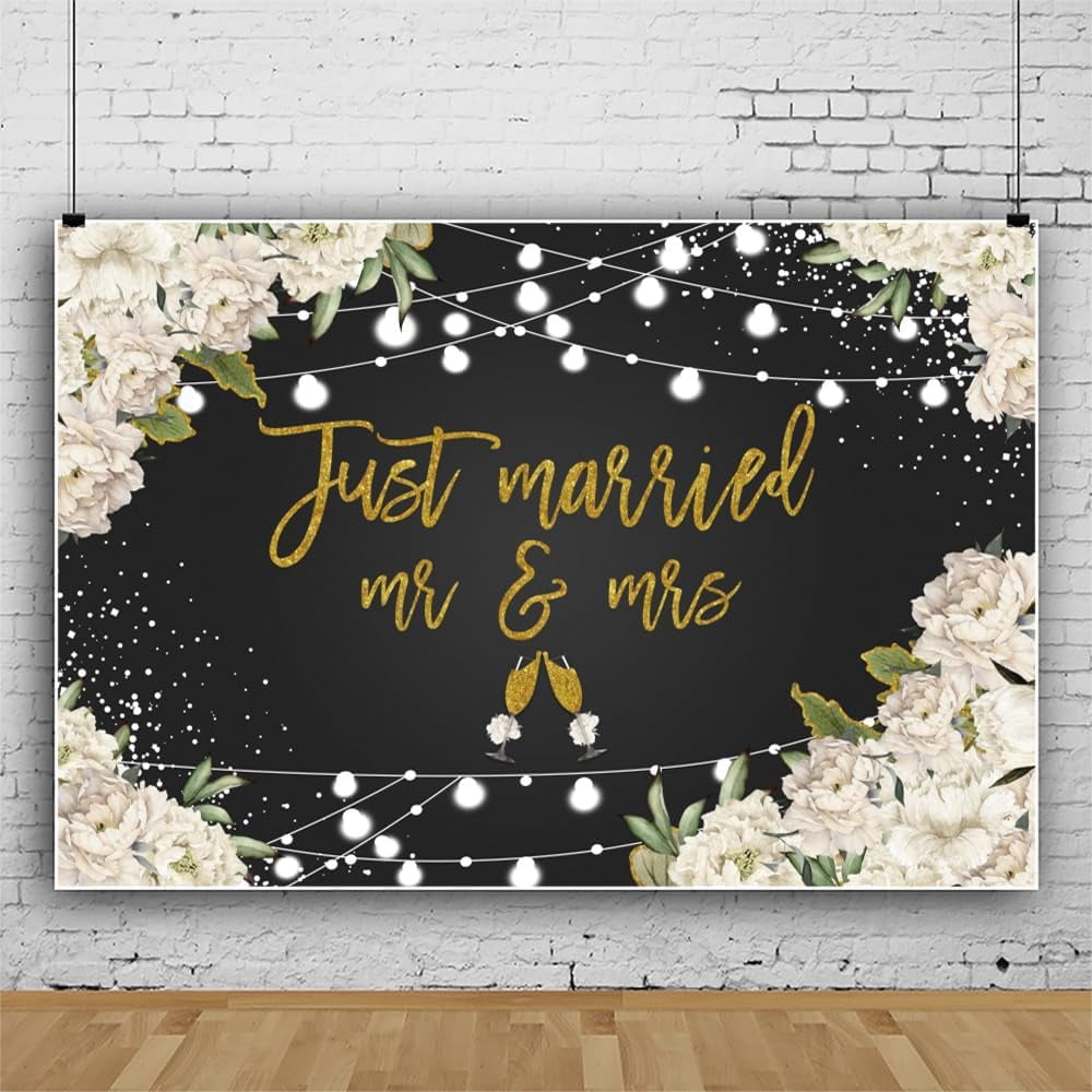 Custom Vinyl 7x5ft Just Married Mr and Mrs Backdrop Wedding Theme White ...