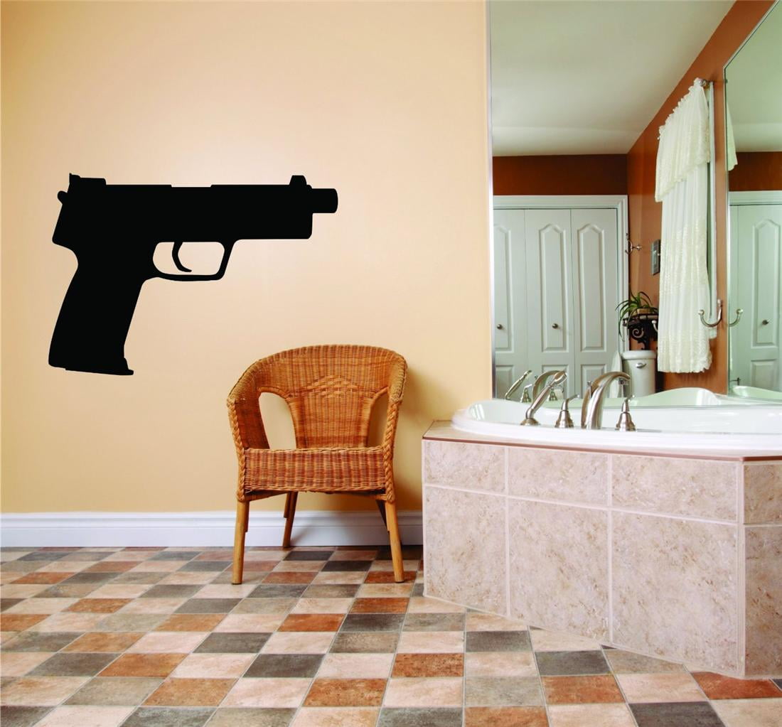 Custom Wall Decal Gun - Handgun - Black - Picture Art - Peel & Stick ...
