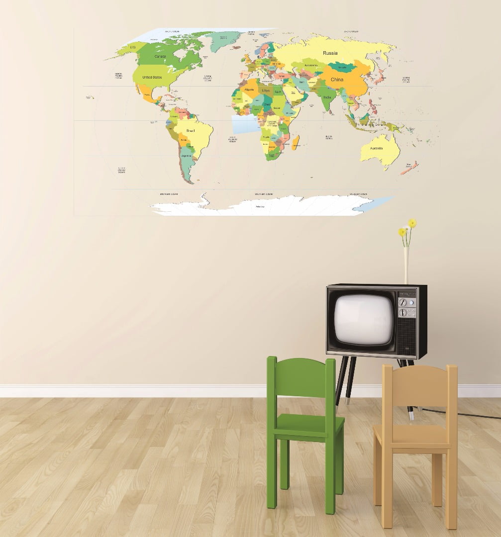 Custom Wall Decal Sticker : Map Of The World School Classroom Teacher ...