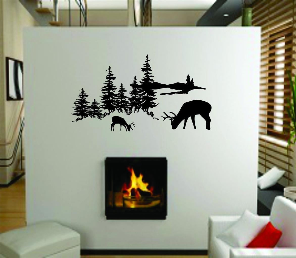 Custom Wall Decal : Wooded Area Wildlife Scene Deer Elk Moose Wall ...