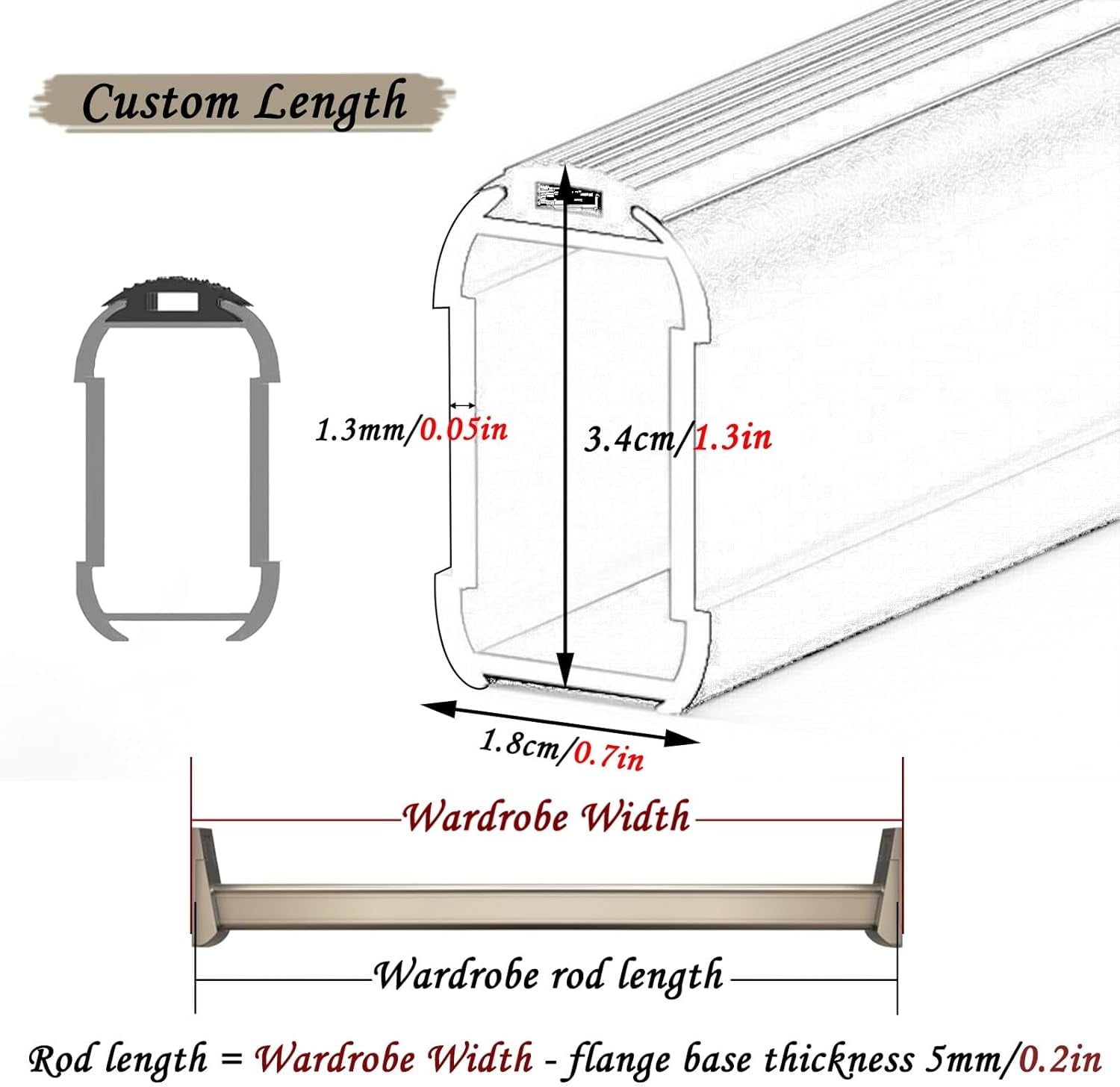 Custom Wall Mount Closet Rod With Flange, Heavy Duty Clothing Rods For ...