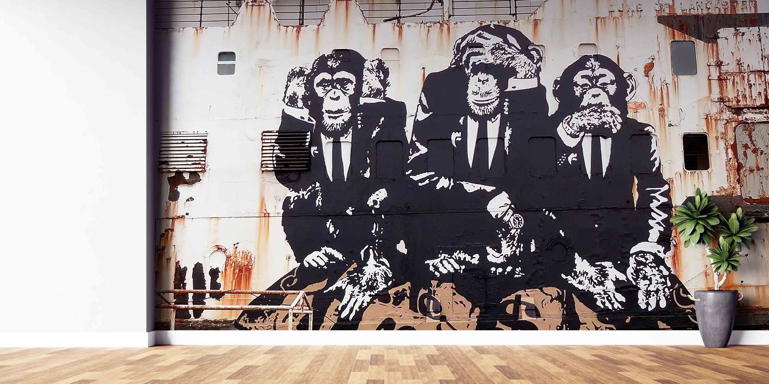 Custom Wallpaper, Banksy Three Wise Monkeys, Bright Wallpaper, 3d ...