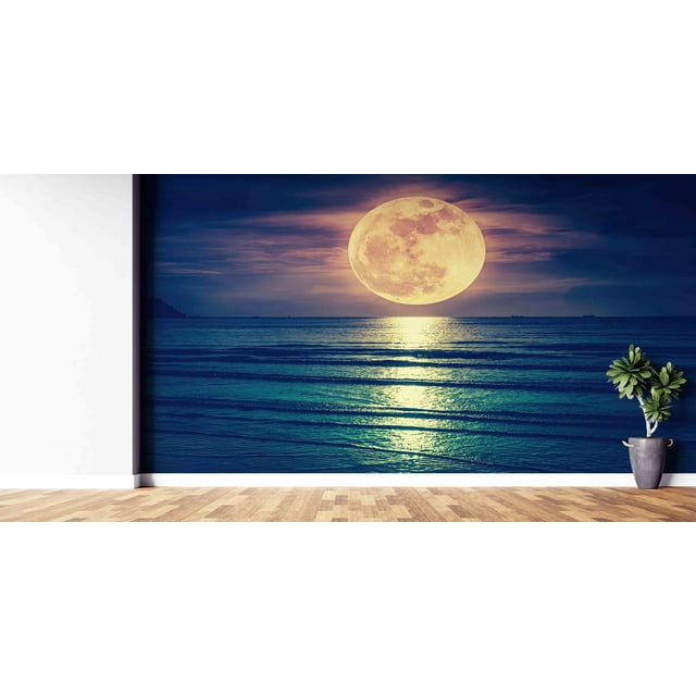 Custom Wallpaper, Beach Wall Art, Paper Wall Art Sea And Moon Wall Art ...