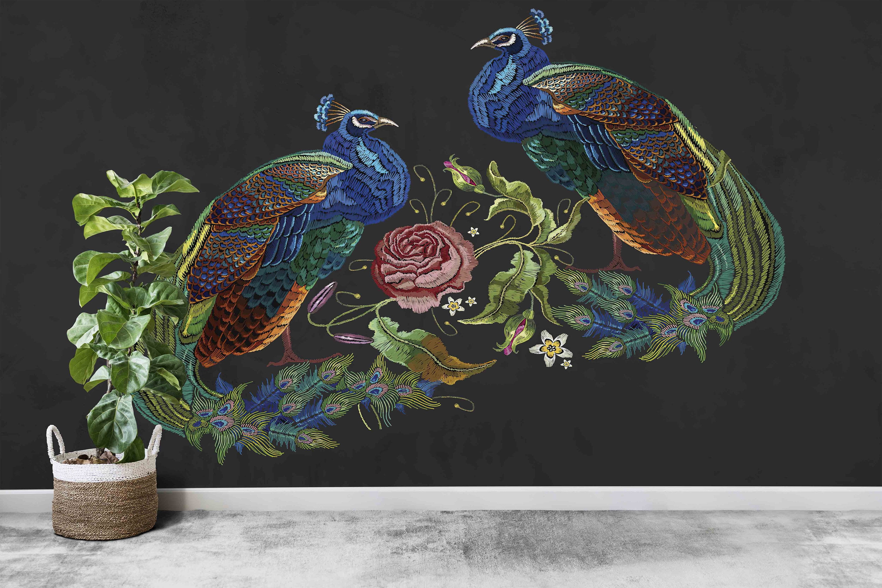 Custom Wallpaper, Bright Wallpaper, Paper Wall Art Peacock Wall Decor ...