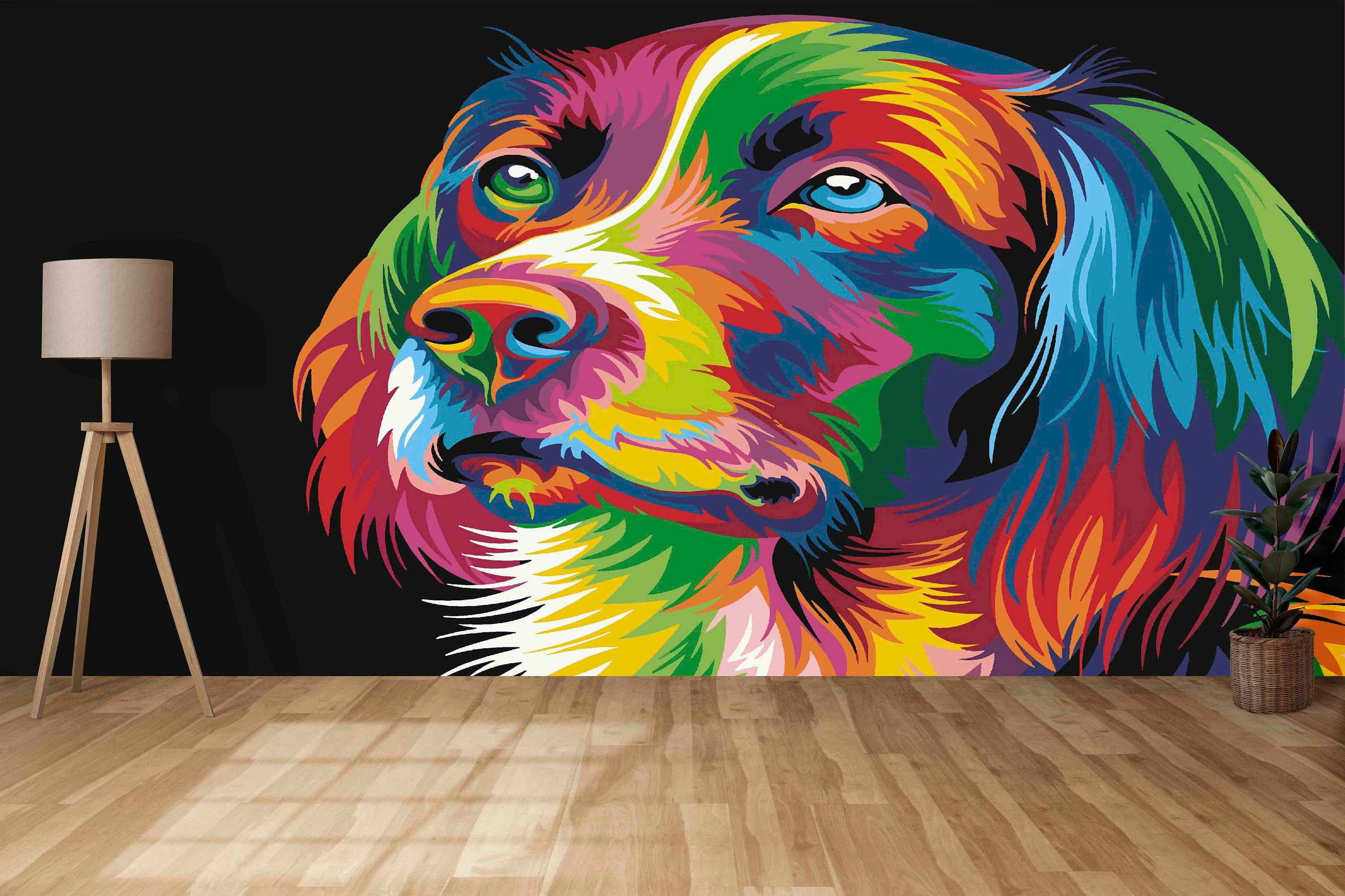 Custom Wallpaper, Colorful Wall Mural, Dog Mural, Wallpaper Wall Art ...