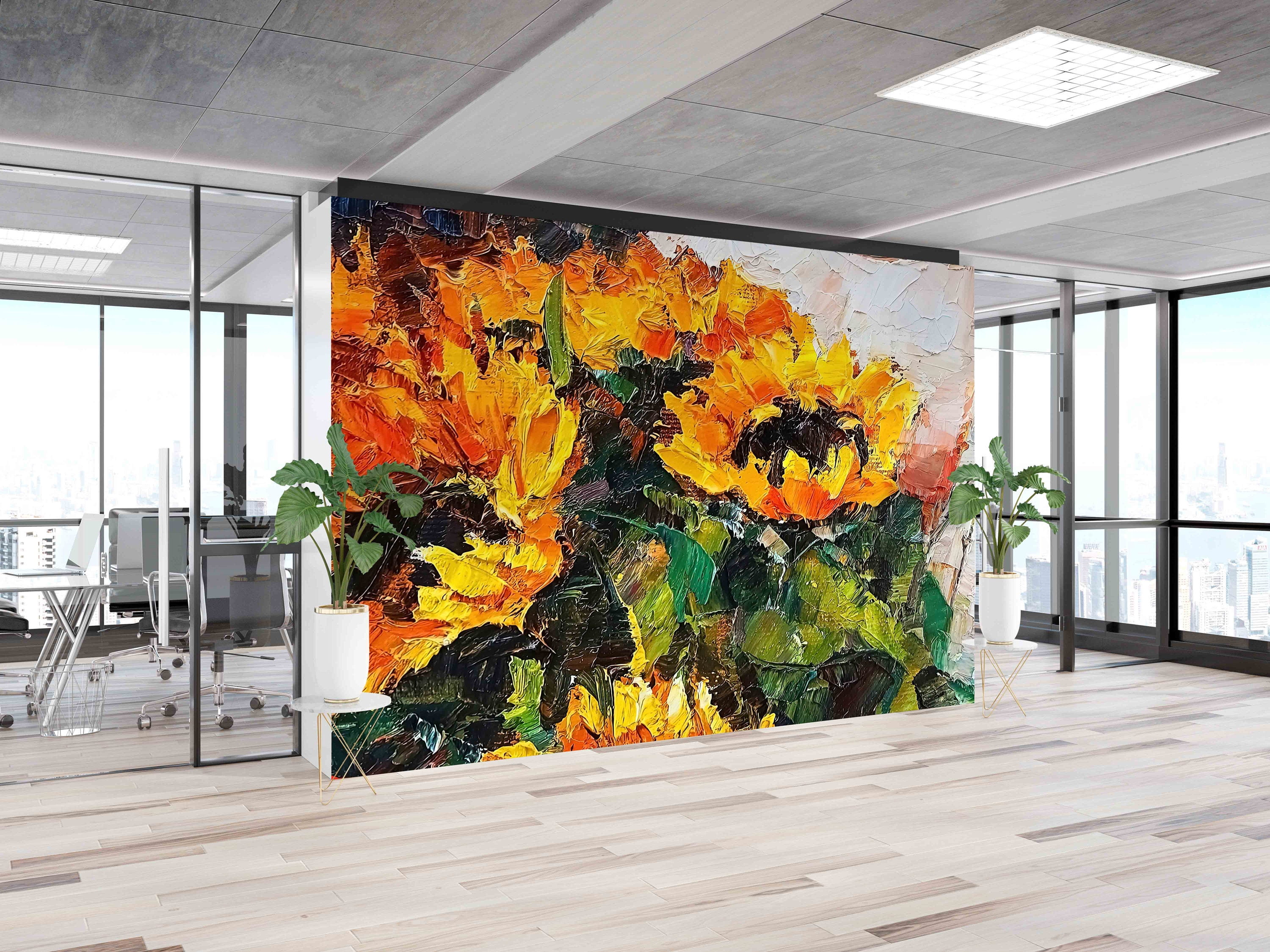 Custom Wallpaper, Floral Wall Mural, Bouquet Of Sunflower Painting ...