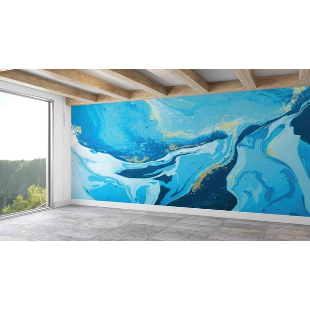 Custom Wallpaper, Gold Marble Wall Mural, Blue Tones Marble Artwork ...